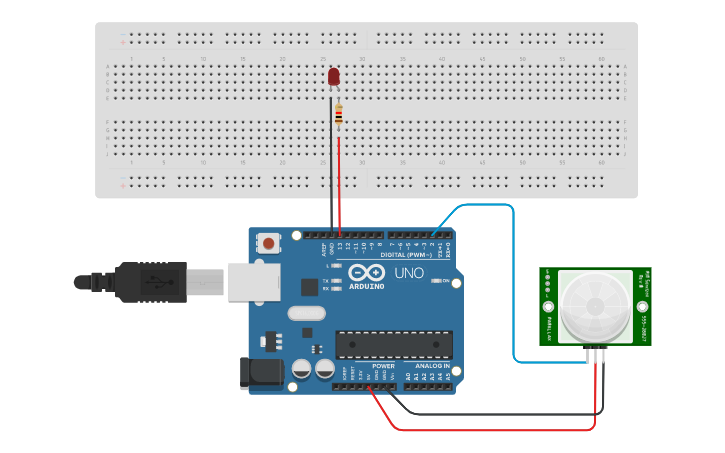 Circuit design motion sensor light - Tinkercad