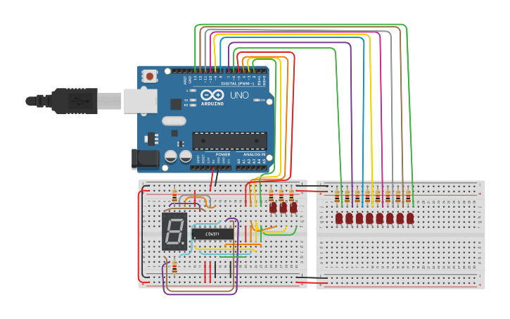 Circuit design Visualizador de 7 segmentos con código y monitor en ...