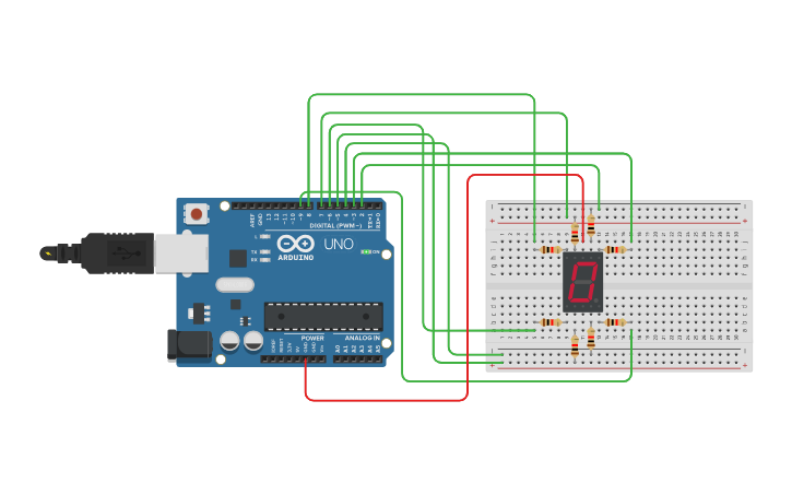 Circuit design 7-segment Display - Tinkercad