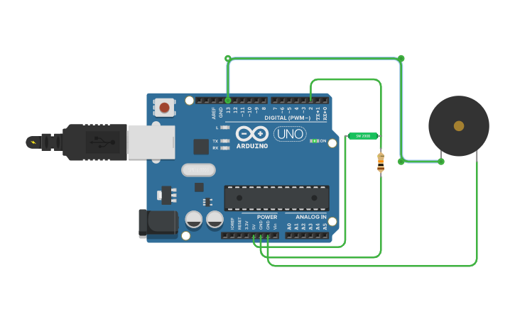 Circuit design Interfacing buzzer - Tinkercad