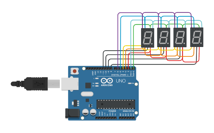 Circuit design 7 Segment Display 4 Digits - Tinkercad