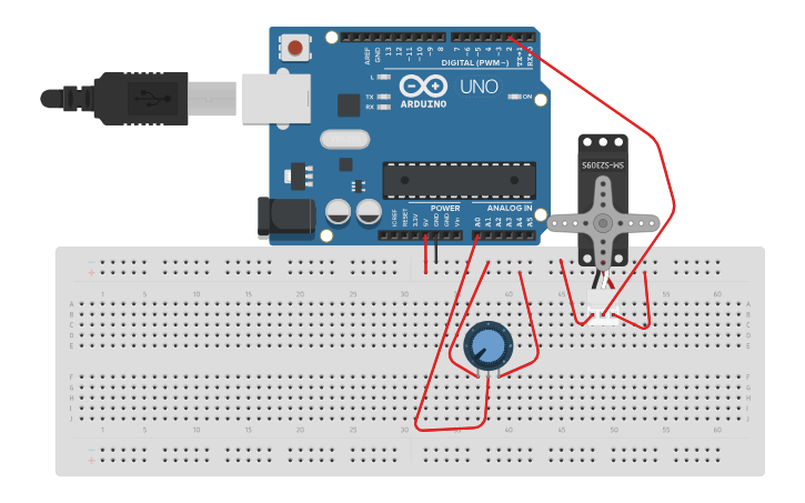 Circuit Design Servomotor Potenciado Por Potenciometro Tinkercad