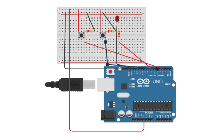 Circuit Design Encender Y Apagar Con 2 Pulsadores Tinkercad