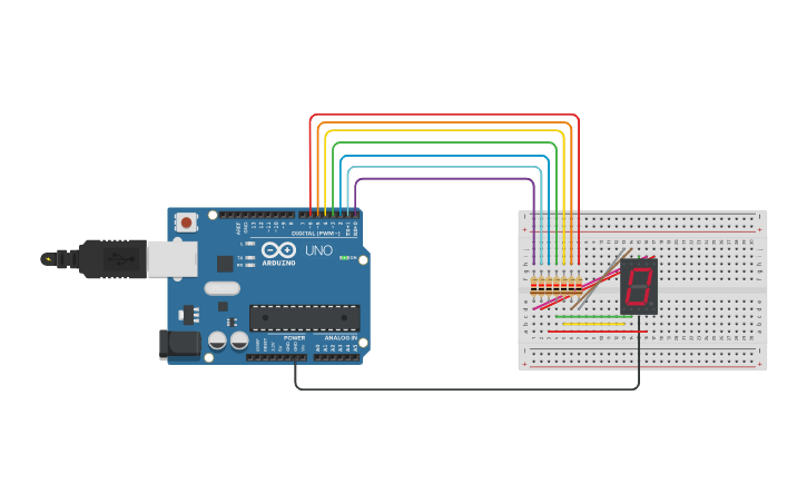 Circuit design 7Segment Common Cathode 0-9 - Tinkercad