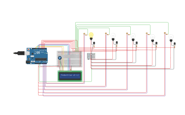 Circuit design Smart street light with 5 bulbs - Tinkercad