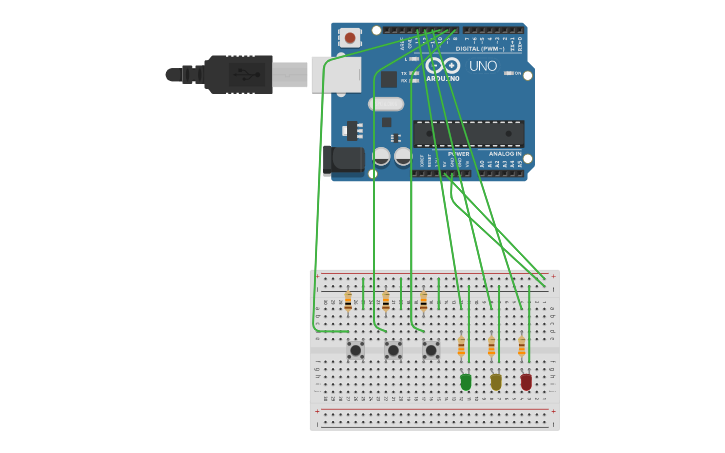 Circuit design 3色LEDの点灯 - Tinkercad