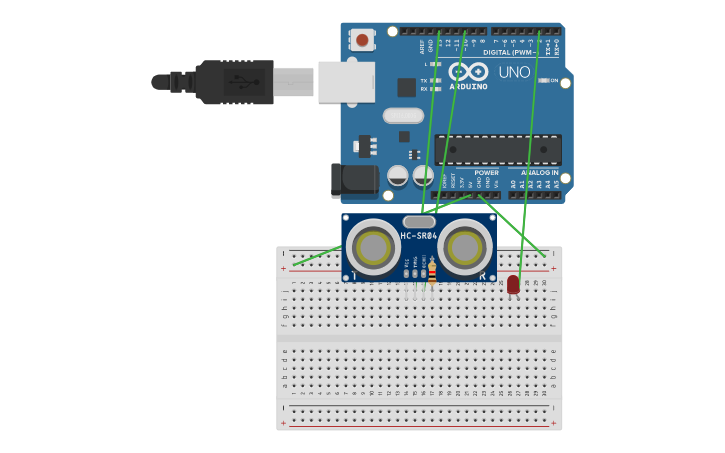 Circuit design led lighting with ultrasonic sensor - Tinkercad