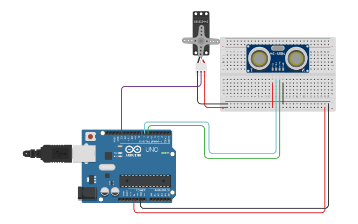 Circuit design Servomotor y sensor ultrasonico - Tinkercad Circuit design Servomotor y sensor ultrasonico - Tinkercad