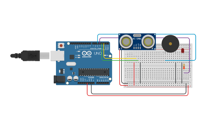 Circuit design Sensor ultrasonico - Tinkercad
