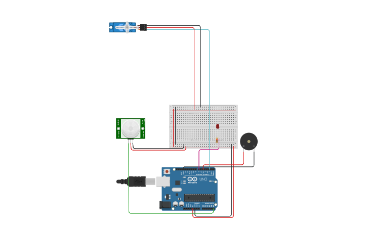 Circuit design PUERTA AUTOMÁTICA CON SENSOR DE MOVIMIENTO PIR - Tinkercad