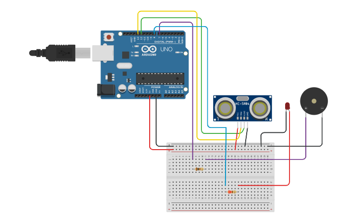 Circuit Design Copy Of Distance Sensor With Buzzer Alarm Tinkercad