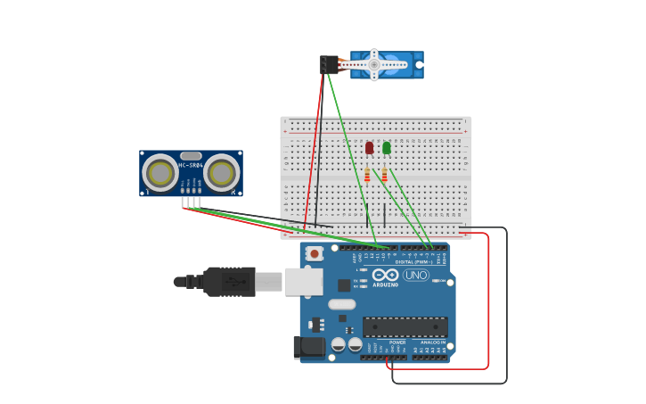 Circuit design SERVO CON LED - Tinkercad