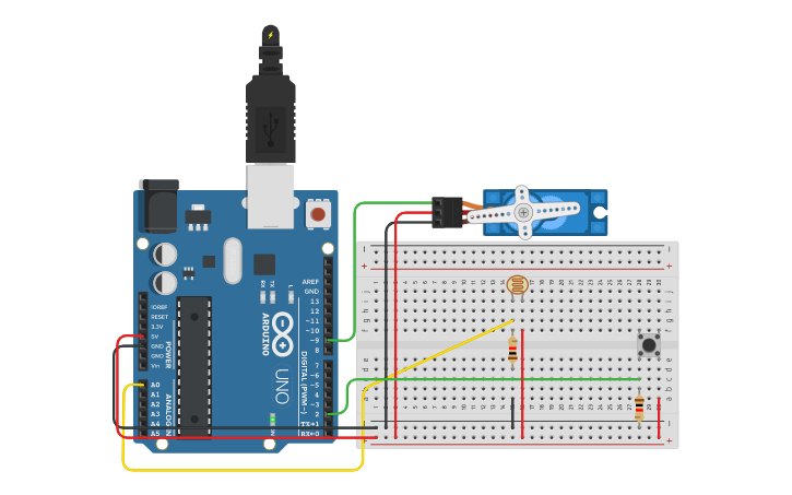 Circuit design Servo Control w/ Push Button & LDR - Tinkercad Circuit design Servo Control w/ Push Button & LDR - Tinkercad