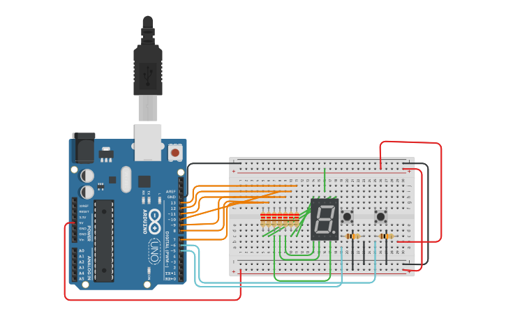 Circuit design display 7 segmentos - Tinkercad