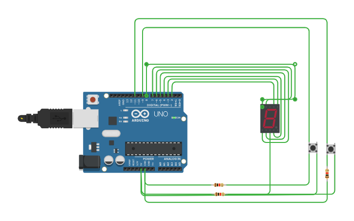 Circuit Design 7 Segmen With Button Tinkercad