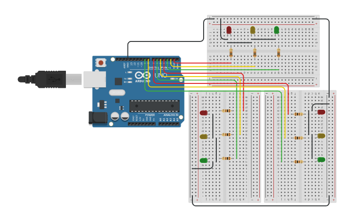 Circuit Design Traffic Light 3 Tinkercad