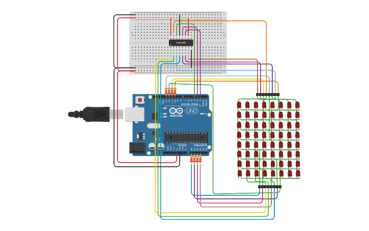Circuit design Copy of Clase - Matriz Leds 74hc595 | Tinkercad