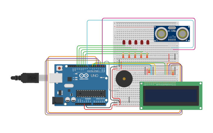 Circuit design Sensor Ultrasonico | Tinkercad