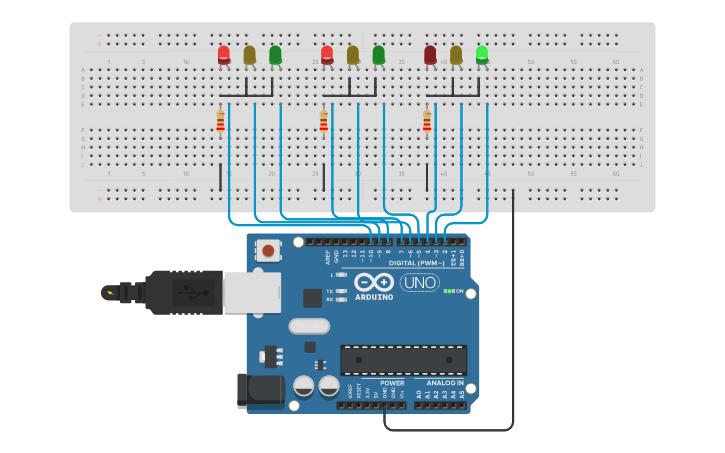 Circuit design Traffic Light Controller - Tinkercad