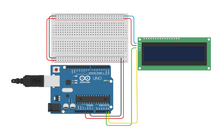 Circuit design Ejercicios LCD 16x2 i2C - Tinkercad