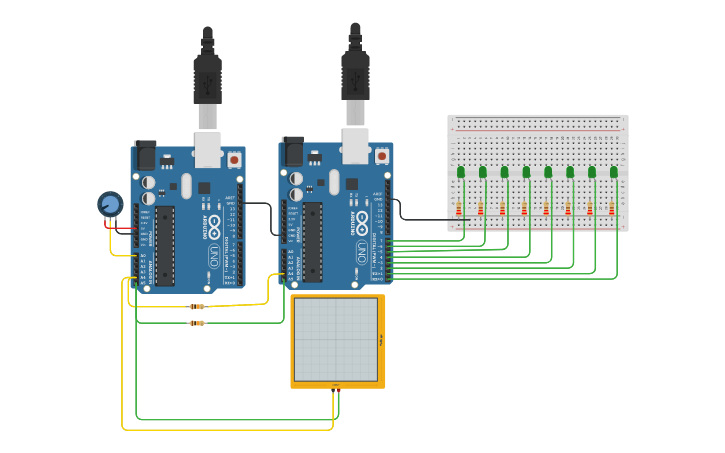 Circuit Design Protocolo I2c Com Dois Arduinos Tinkercad