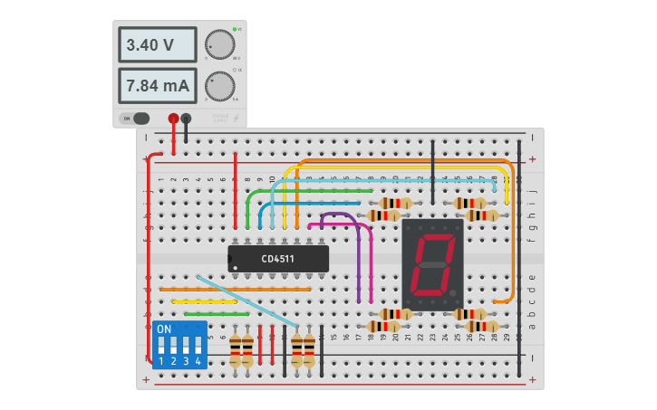 Circuit Design Display 7 Segmentos 4511 Tinkercad