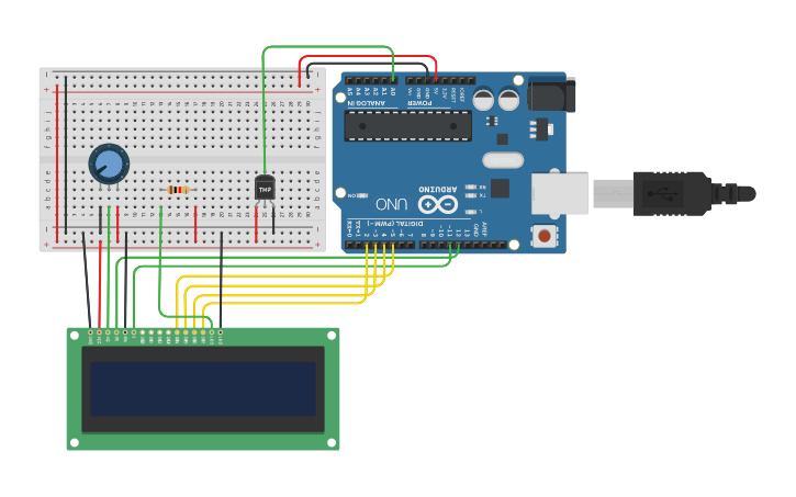Circuit design TMP36 com LCD - Tinkercad