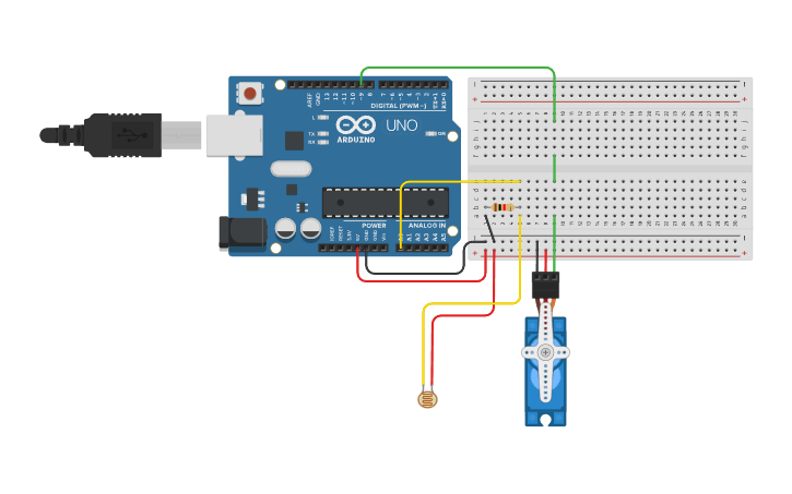 Circuit design Light sensor and servo motor - Tinkercad