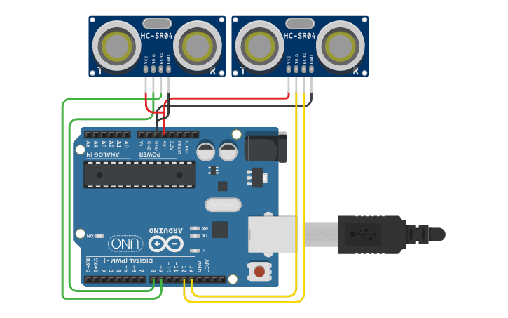 Circuit design Sensores Ultrassonicos HC-SR04 | Tinkercad