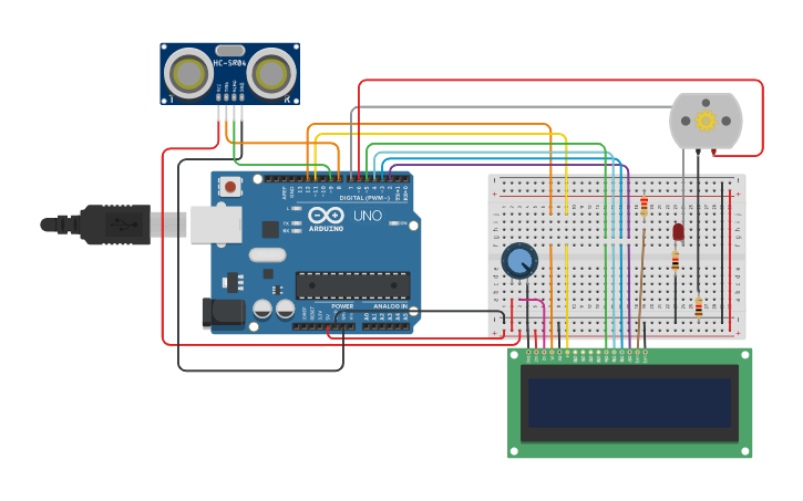 Circuit design Sensor de Ultrasonido | Tinkercad