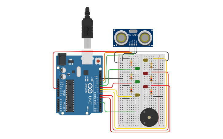 Circuit design Sensor de ré - Tinkercad Circuit design Sensor de ré - Tinkercad