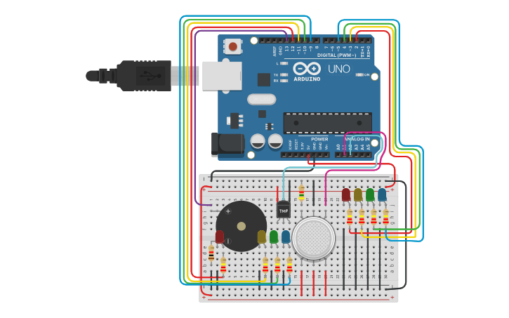 Circuit design alarma de incendios - Tinkercad