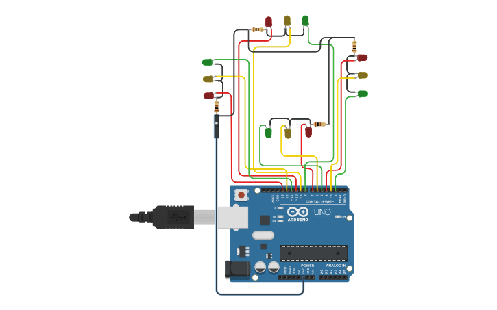 Circuit design Traffic Lights System - Tinkercad