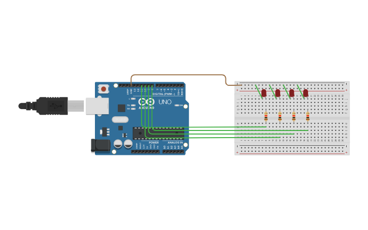 Circuit design Uygulama 4 - Dalgalı Led Yakma | Tinkercad