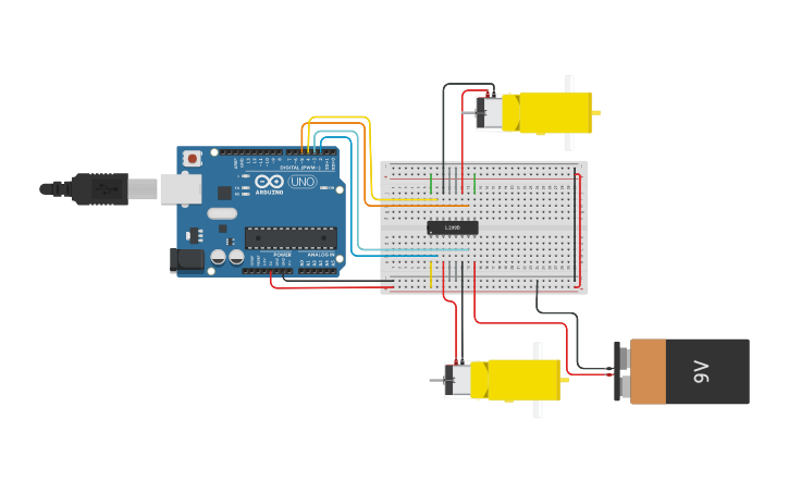 Circuit design PRIMERA SIMULACIÓN DE RECORRIDO - Tinkercad
