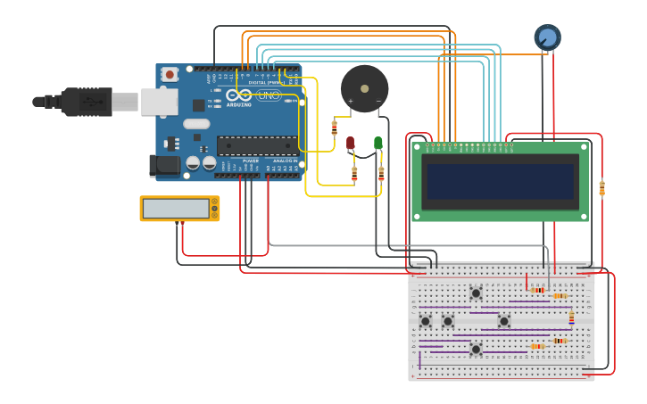 Circuit design Quiz LCD - Tinkercad