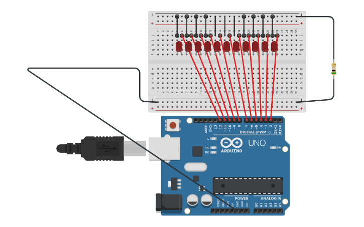 Circuit design Pattern 1 - Leds Burst out - Tinkercad