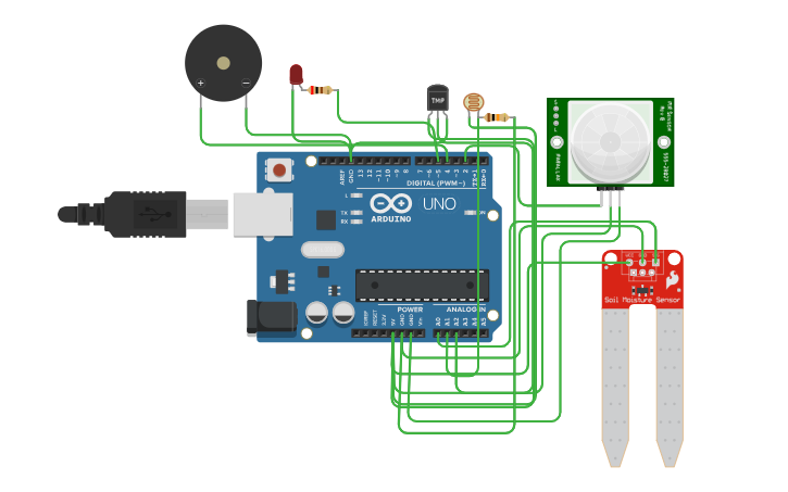 Circuit design Copy of Sensors Challenge - Tinkercad