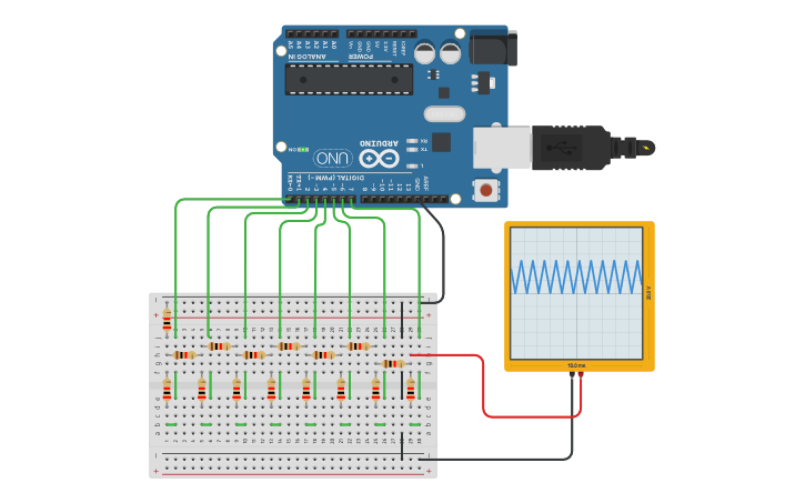 Circuit design R2R DAC - Tinkercad