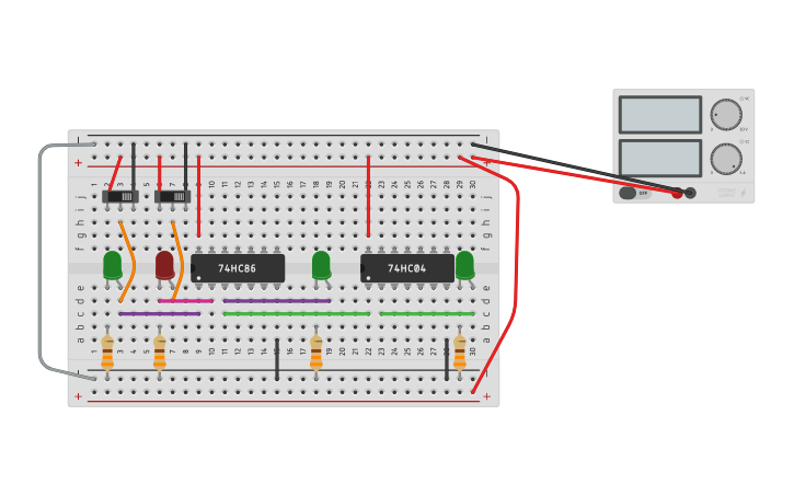 Circuit design 7486/7406 - Tinkercad