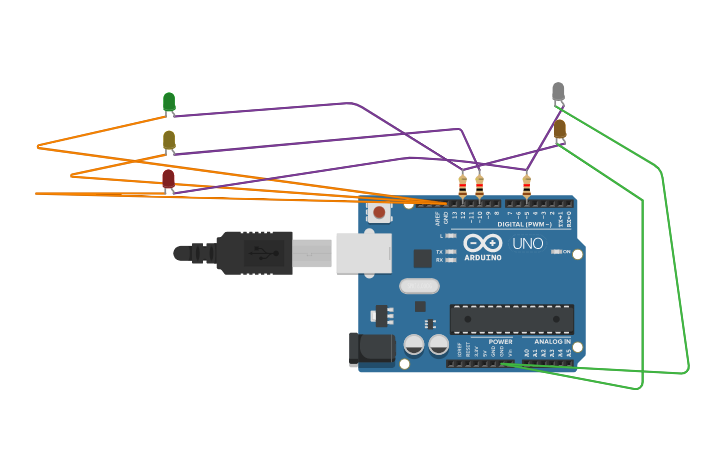 Circuit design SEMAFORO PARA VEICULOS E PEDESTRES - Tinkercad