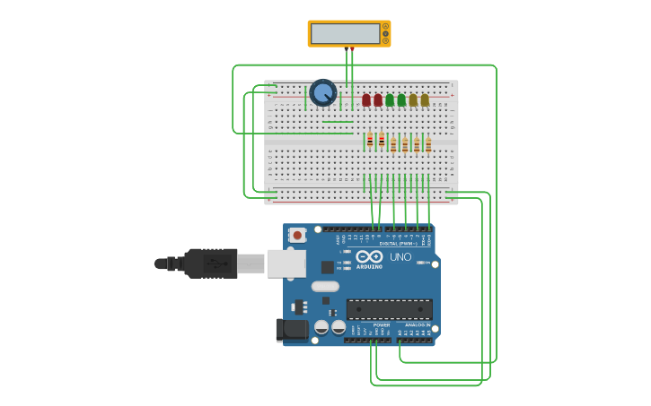 Circuit design Entrada analógica con potenciometro y arduino | Tinkercad