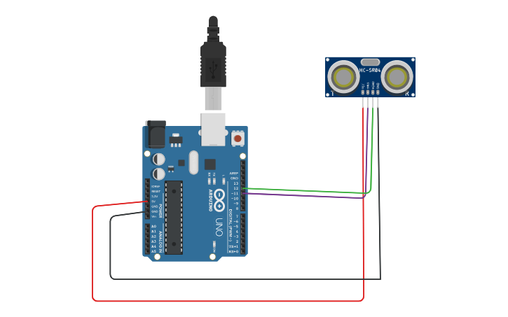 Circuit design ultrasonic sensor - Tinkercad