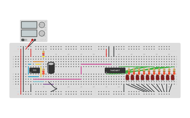 Circuit design Sequencial de LEDs - Tinkercad