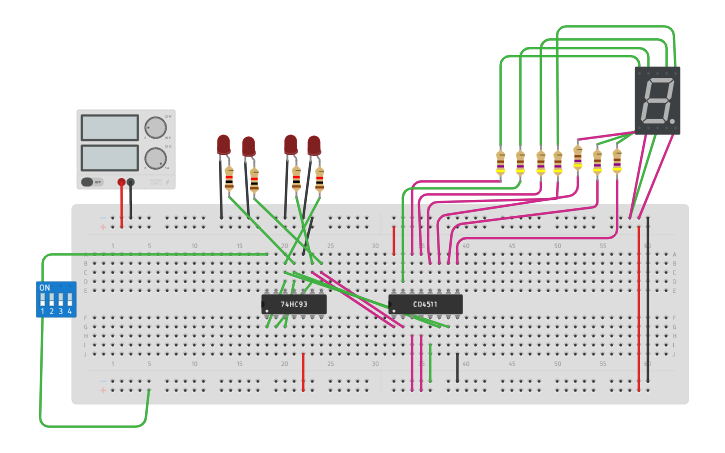 Circuit design BCD-to-7-segment - Tinkercad