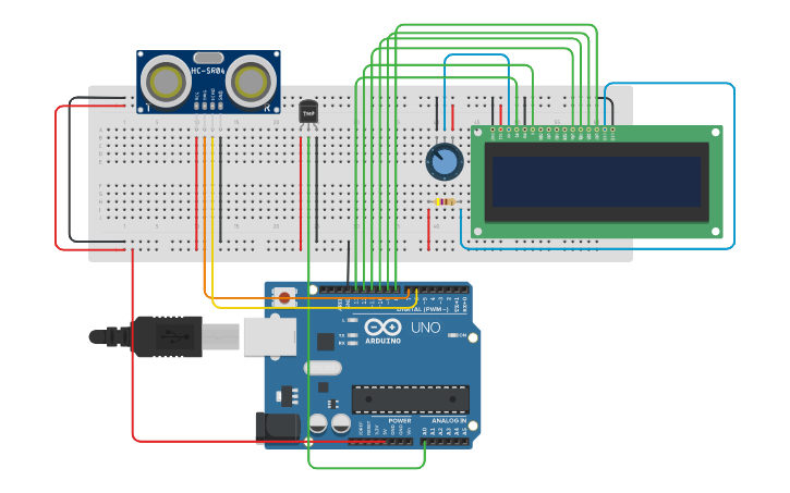 Circuit design Sensor_Presença_Temperatura_LCD - Tinkercad