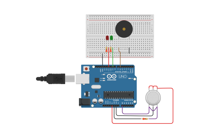Circuit design Gas and Smoke Detector - Tinkercad