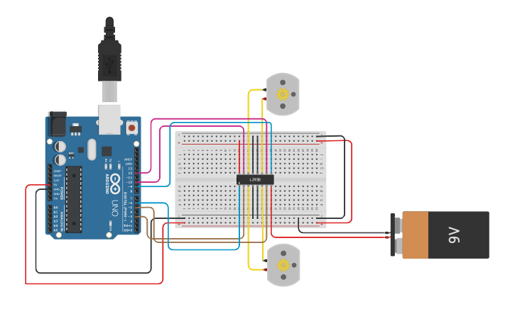 Circuit design DC motor with L293D | Tinkercad