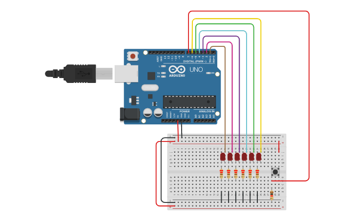 Circuit design secuencia de luces - Tinkercad