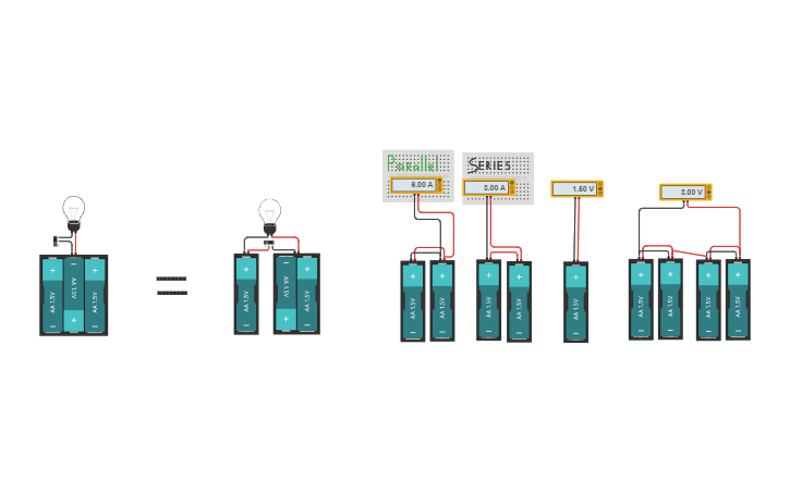 Circuit design Connecting Batteries in Series and Parallel - Tinkercad